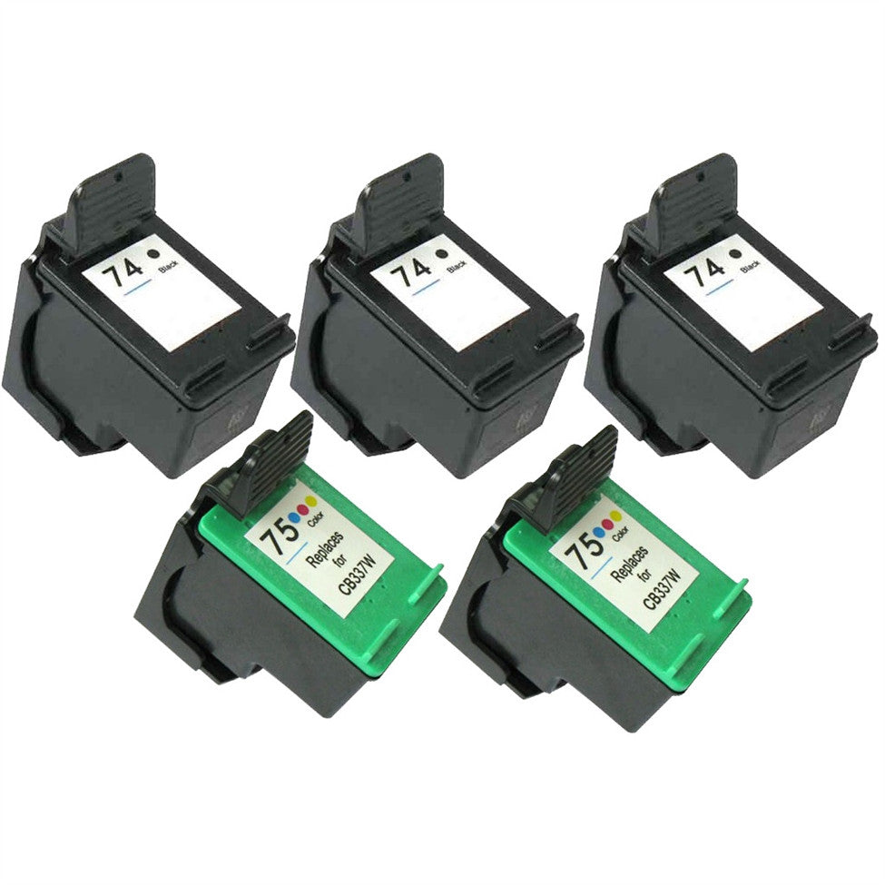 Compatible HP 74 & 75 (Black and Tri-Color) Ink Cartridge - Black 200 ...